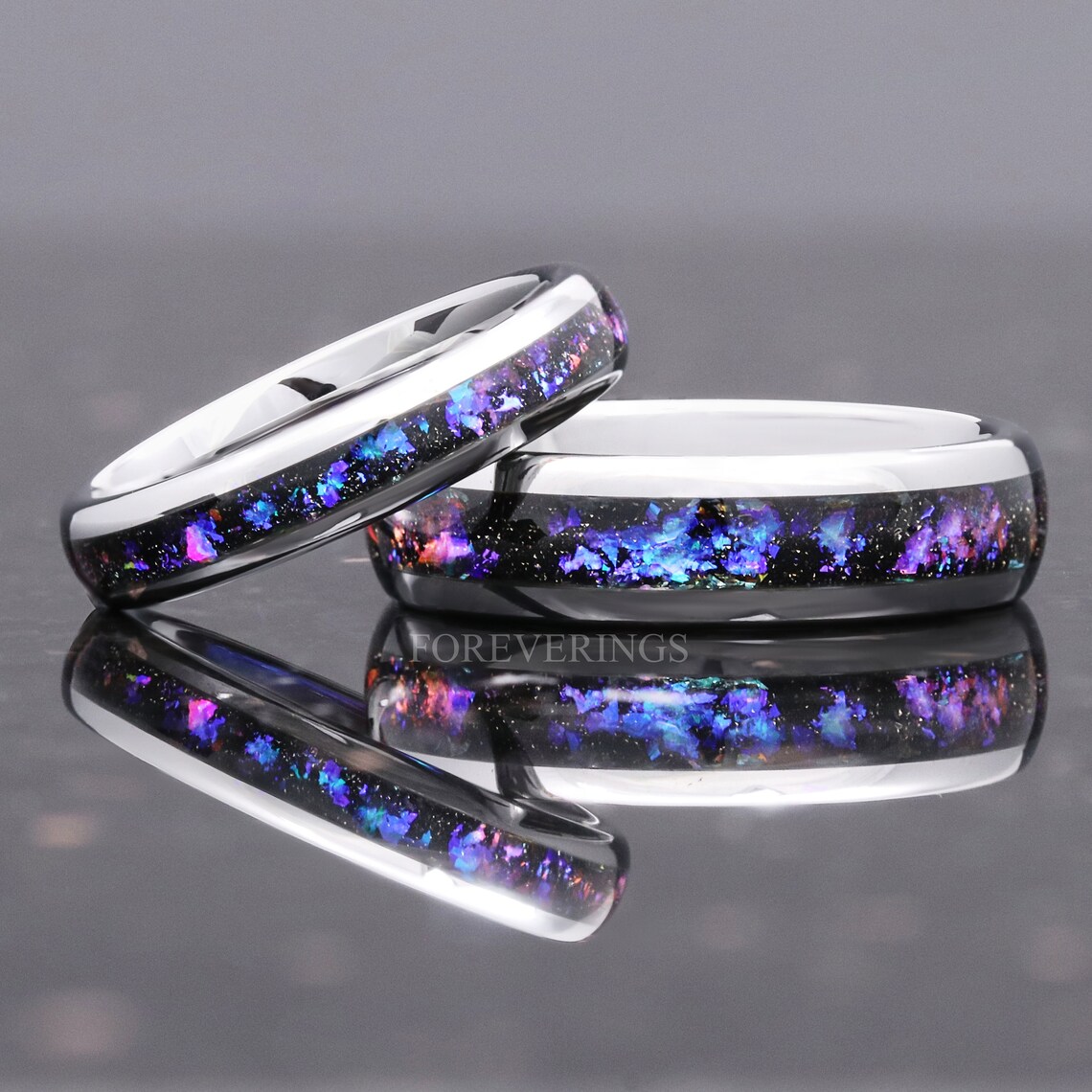 Orion Nebula Ring Set, His and Her Tungsten Wedding Band, 6mm & 4mm ...