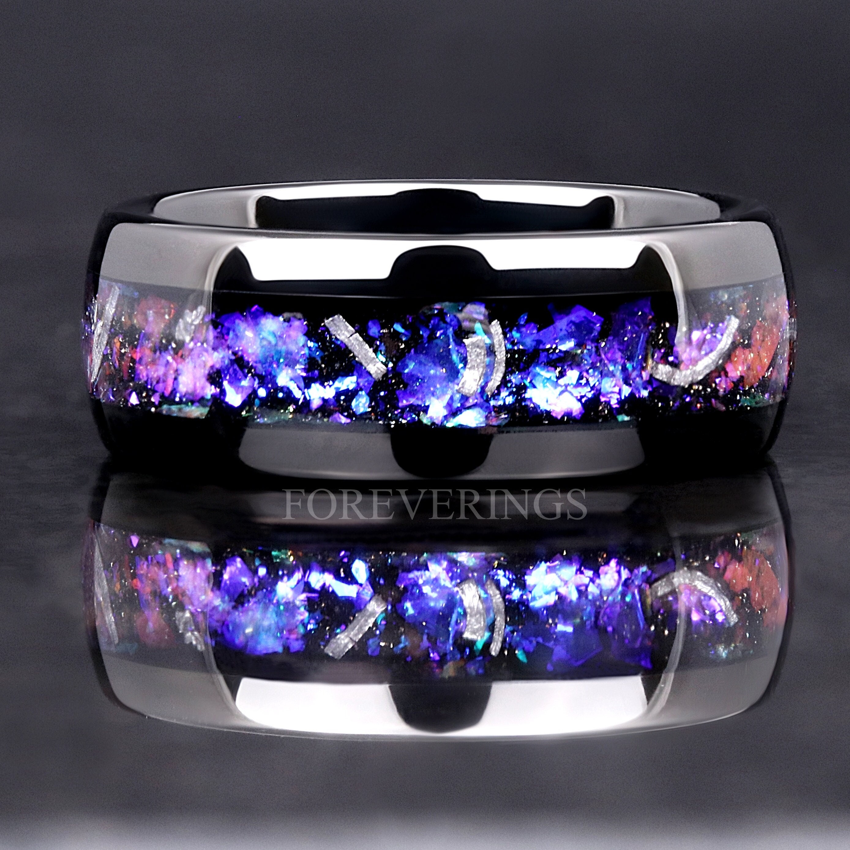 Cosmic Meteorite Ring Men, Orion Nebula Wedding Band, 8mm 6mm Black ...