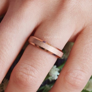 Rose Gold Wedding Band, Sandblasted Tungsten Ring, Flat Rose Gold Band ...
