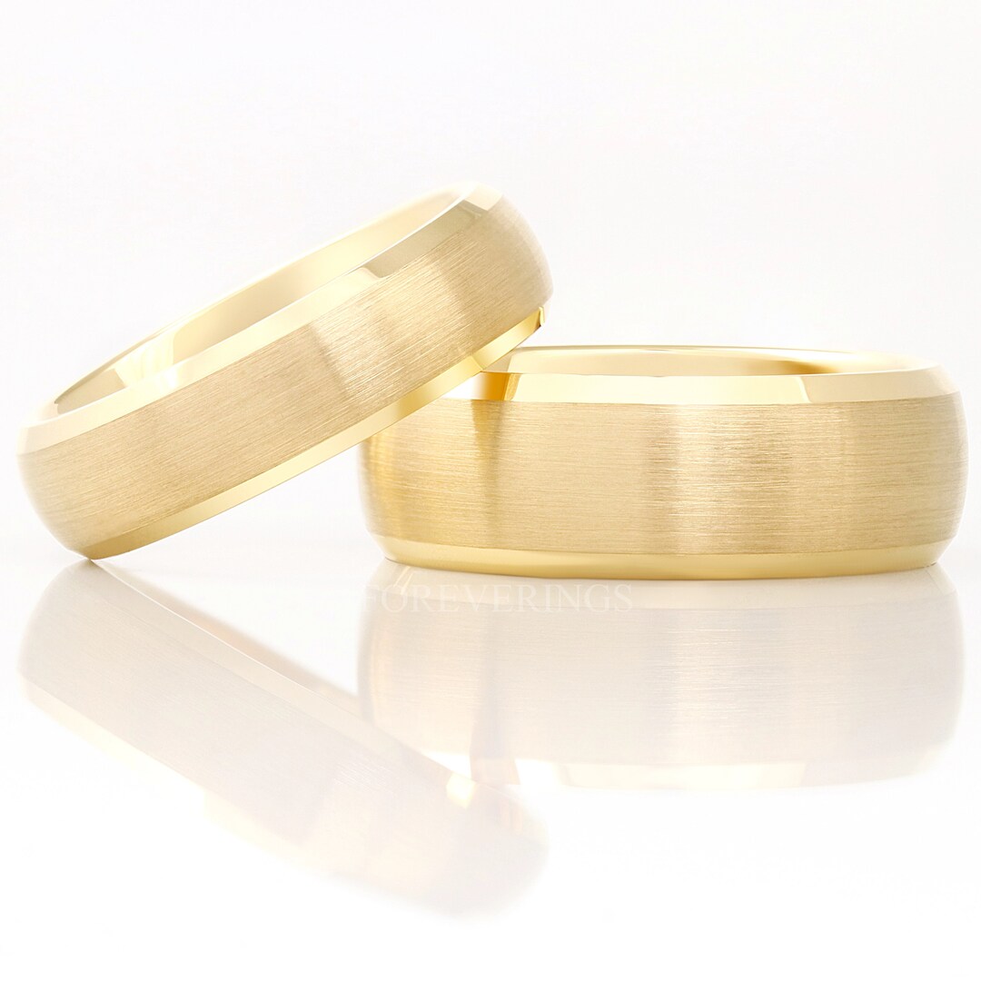 Classic Brushed Gold Wedding Band Men, 8mm 6mm Gold Tungsten Ring, Man Engagement Ring, Promise ...