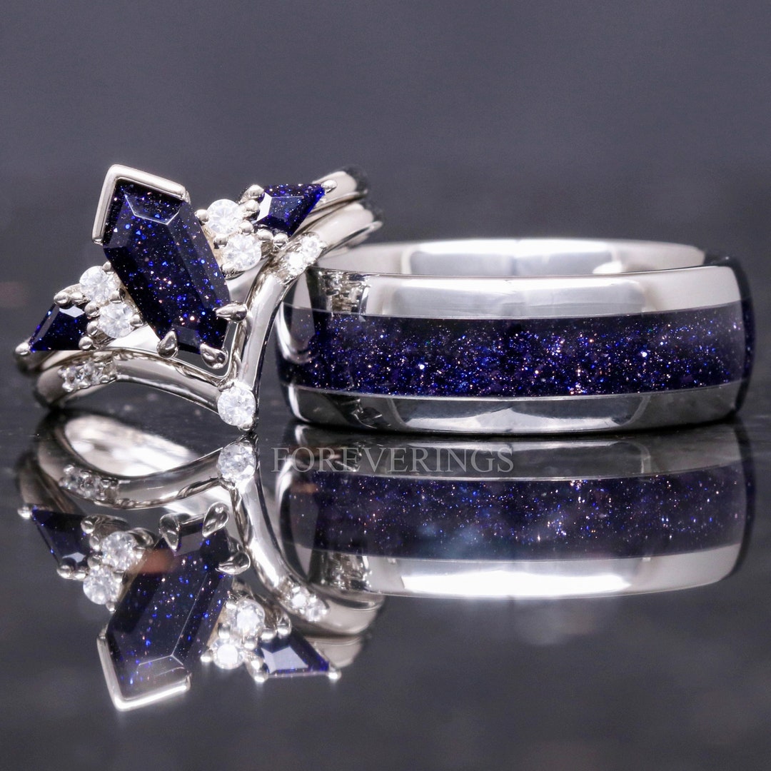 Great Rift Nebula Ring Set, His and Hers Wedding Band, Coffin Kite Ring ...
