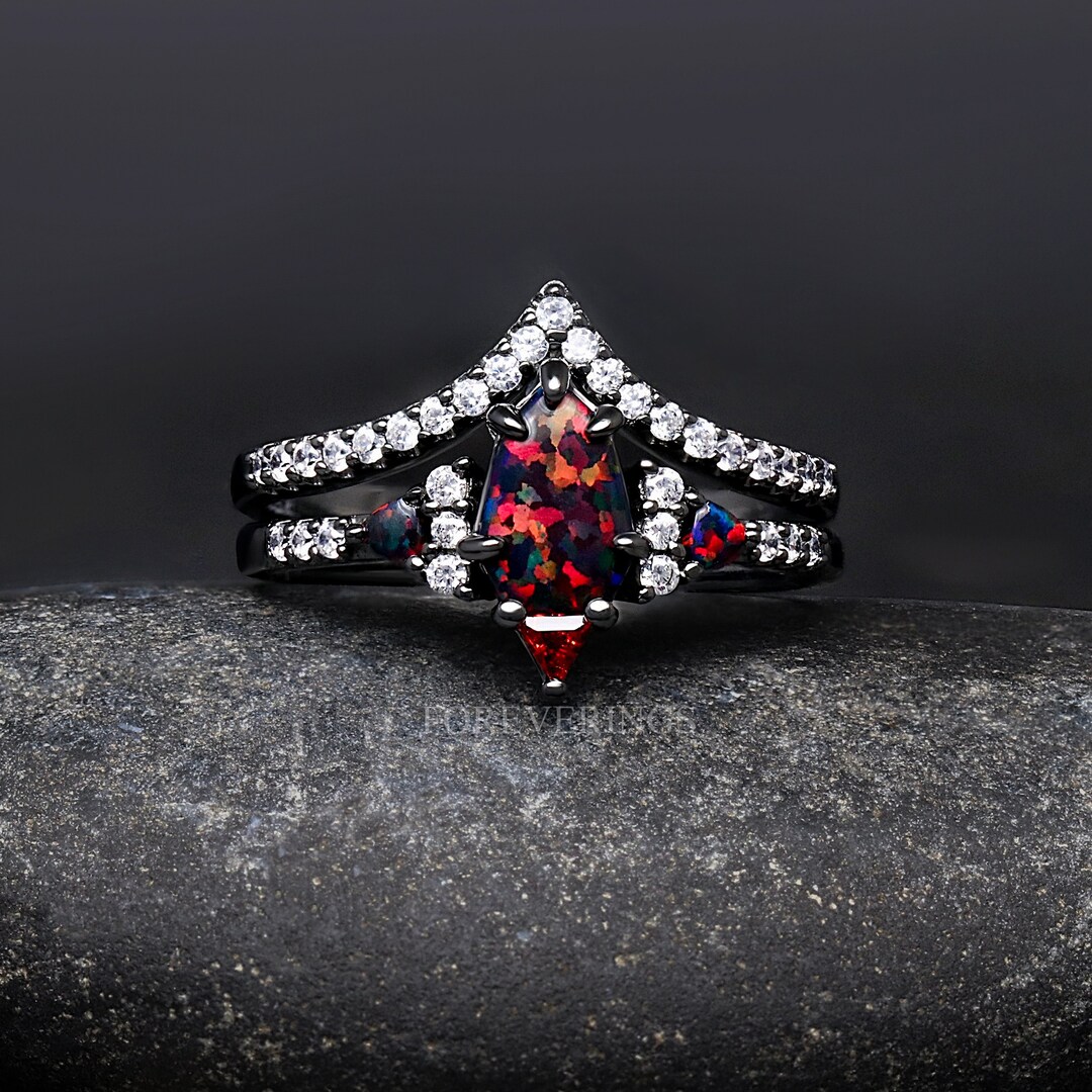 Lumiere Black Fire Opal Ring, Woman Wedding Ring, Black Engagement Ring ...