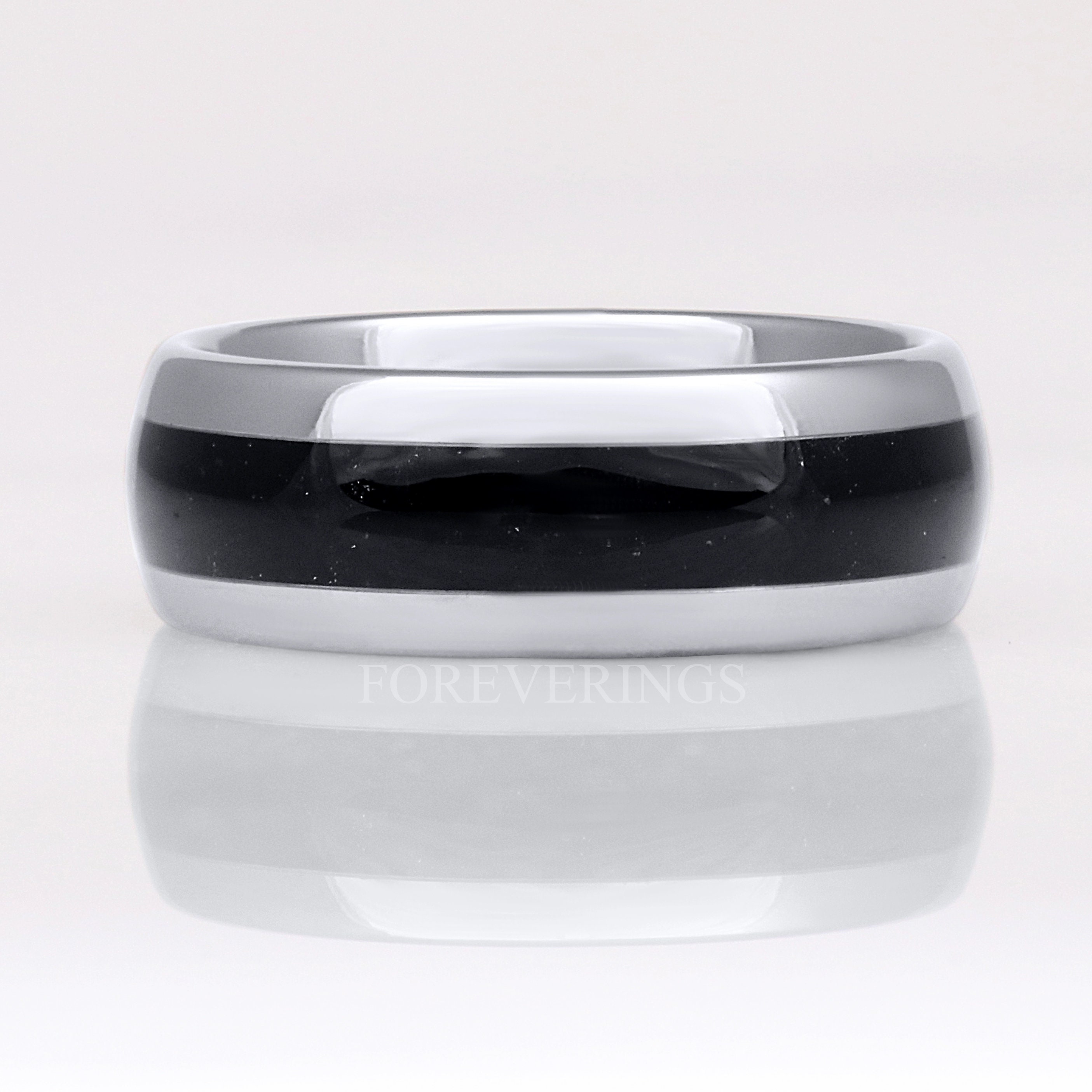 Onyx Ring Men, Black Onyx Wedding Band, Silver Tungsten Band, 8mm Men ...