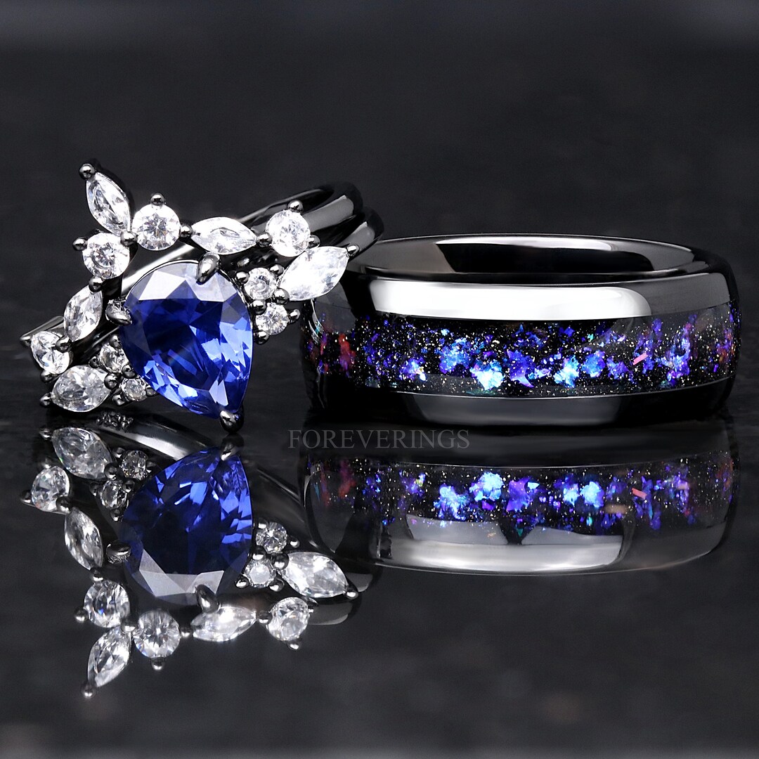 Orion Nebula Ring Set, His and Hers Wedding Band, Black Sapphire ...