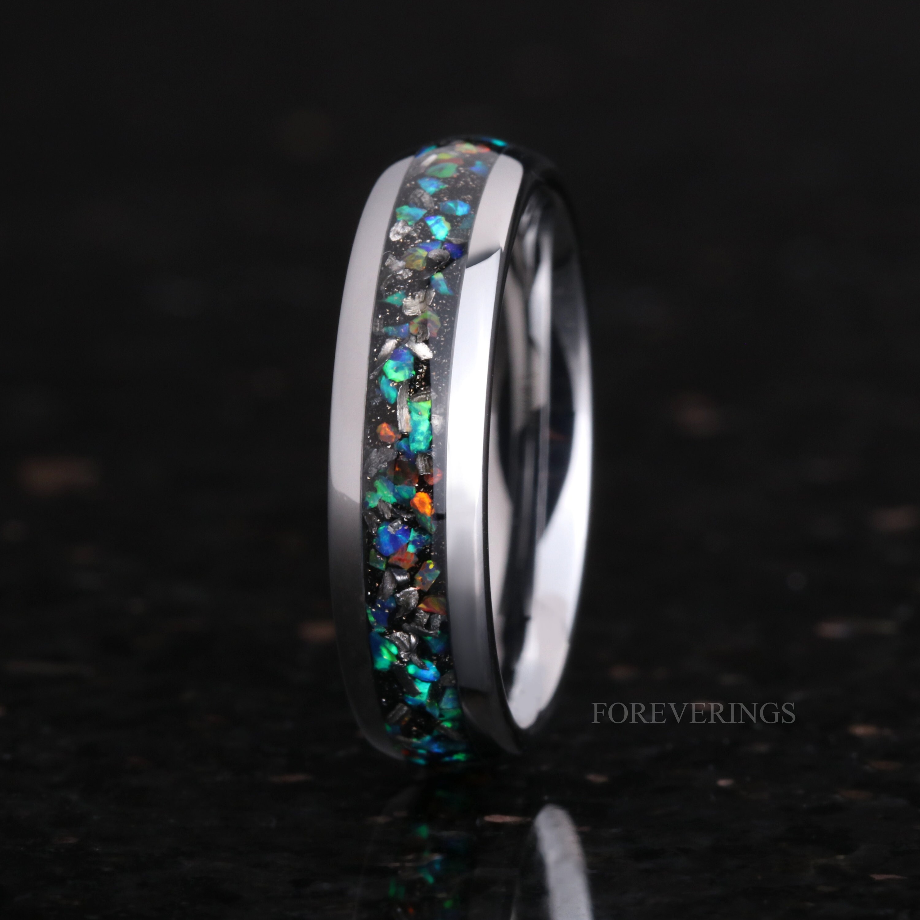 Meteorite and Galaxy Opal Ring Set His and Hers Tungsten - Etsy