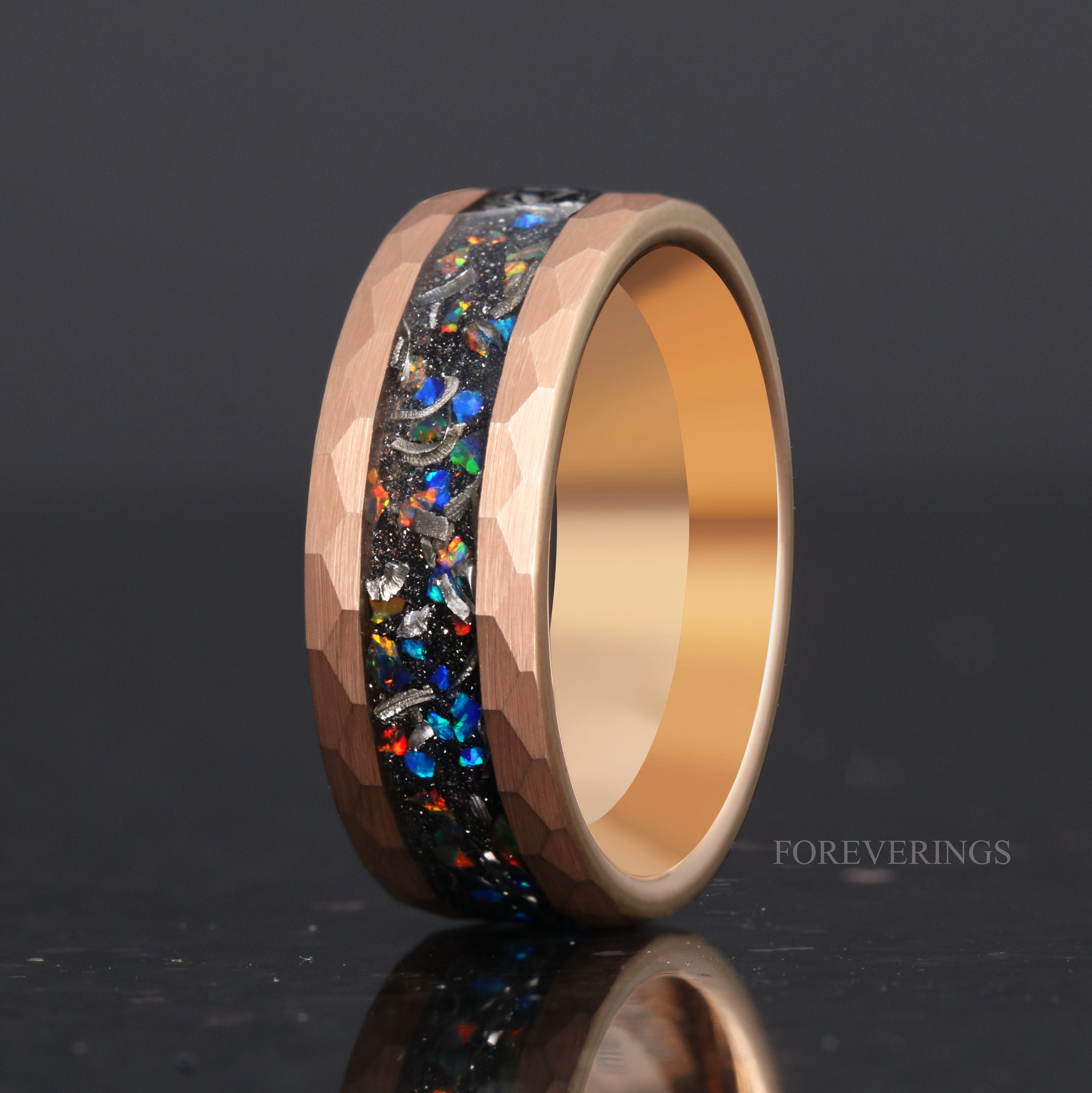 Meteorite and Galaxy Opal Ring Set His and Hers Tungsten - Etsy