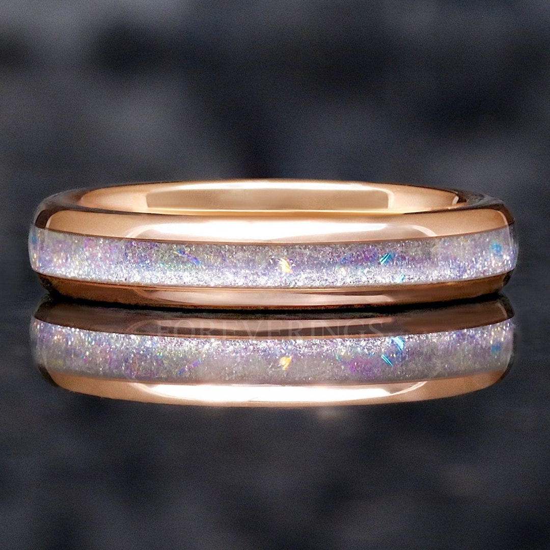 Moonstone Wedding Band, Rose Gold Tungsten Ring, 4mm Nebula Ring ...