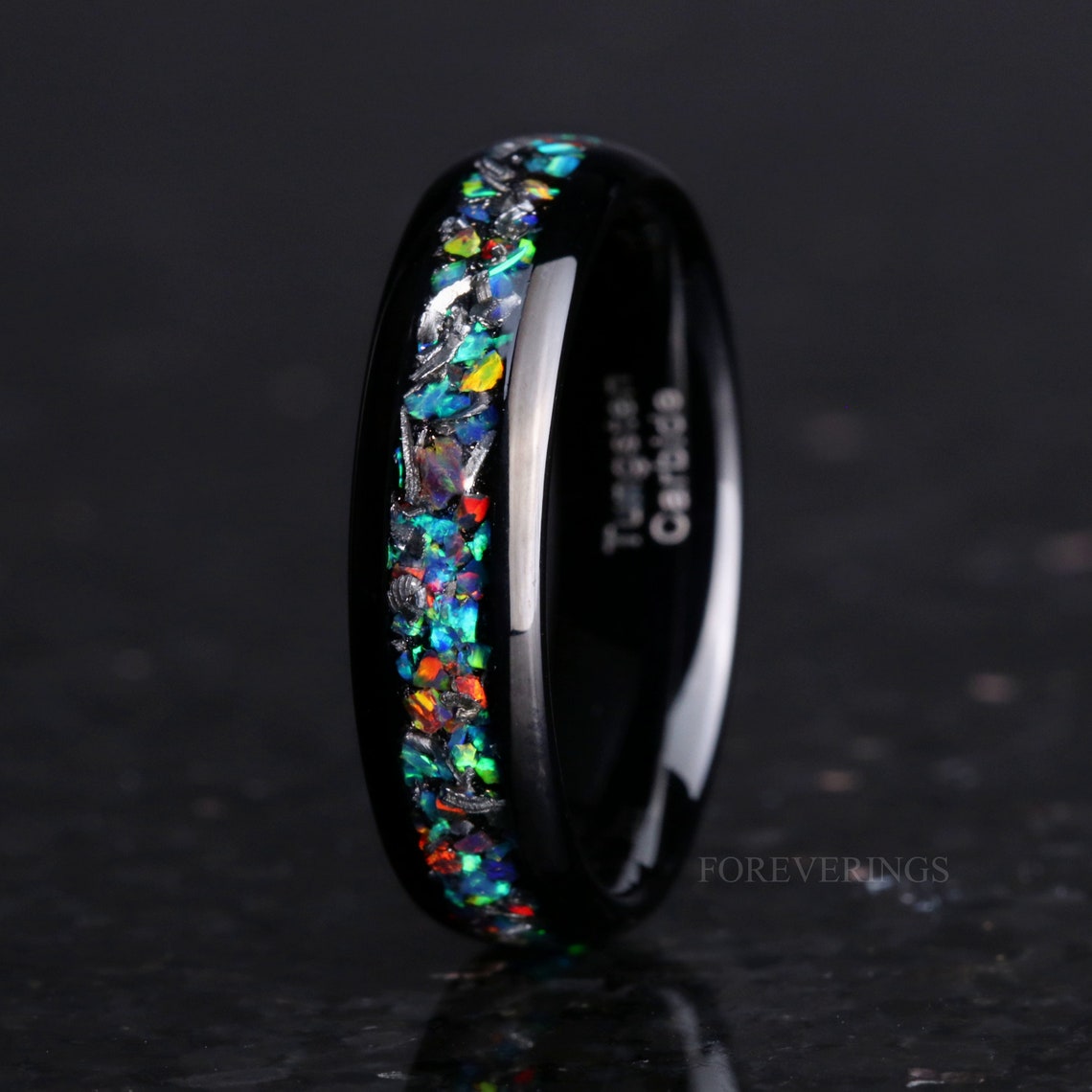 Meteorite and Galaxy Opal Ring Set His and Hers Tungsten - Etsy