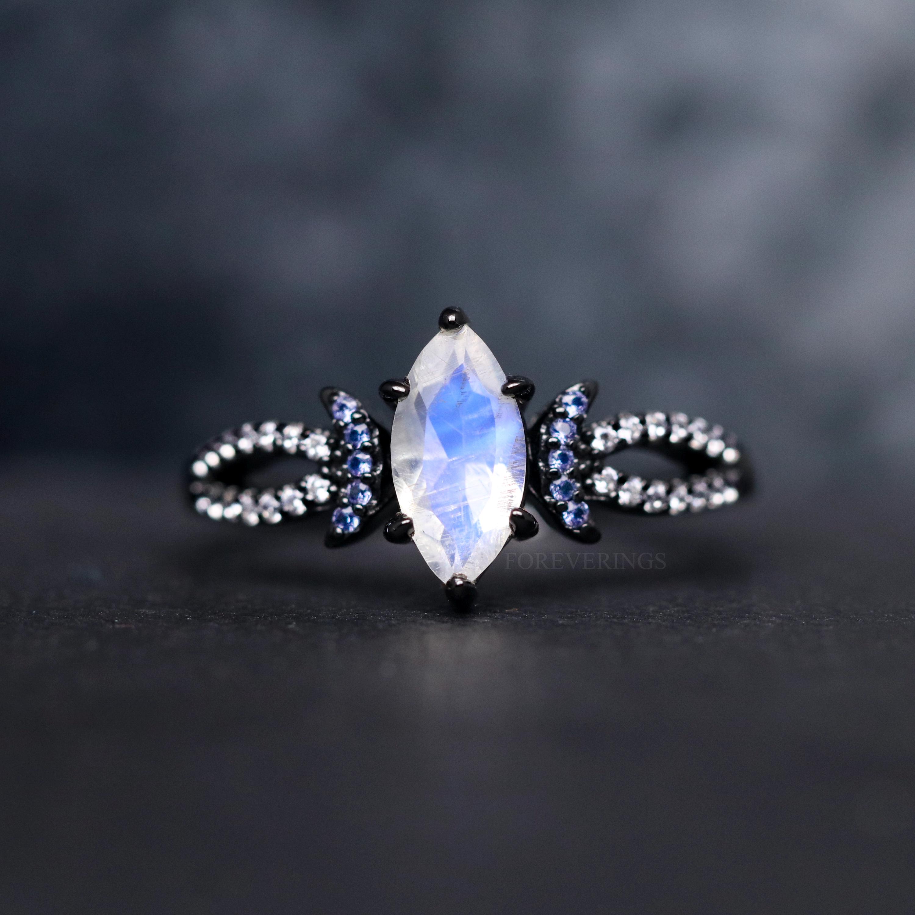 Lunara Couples Moonstone Ring Set, His and Her Wedding Ring, Unique ...