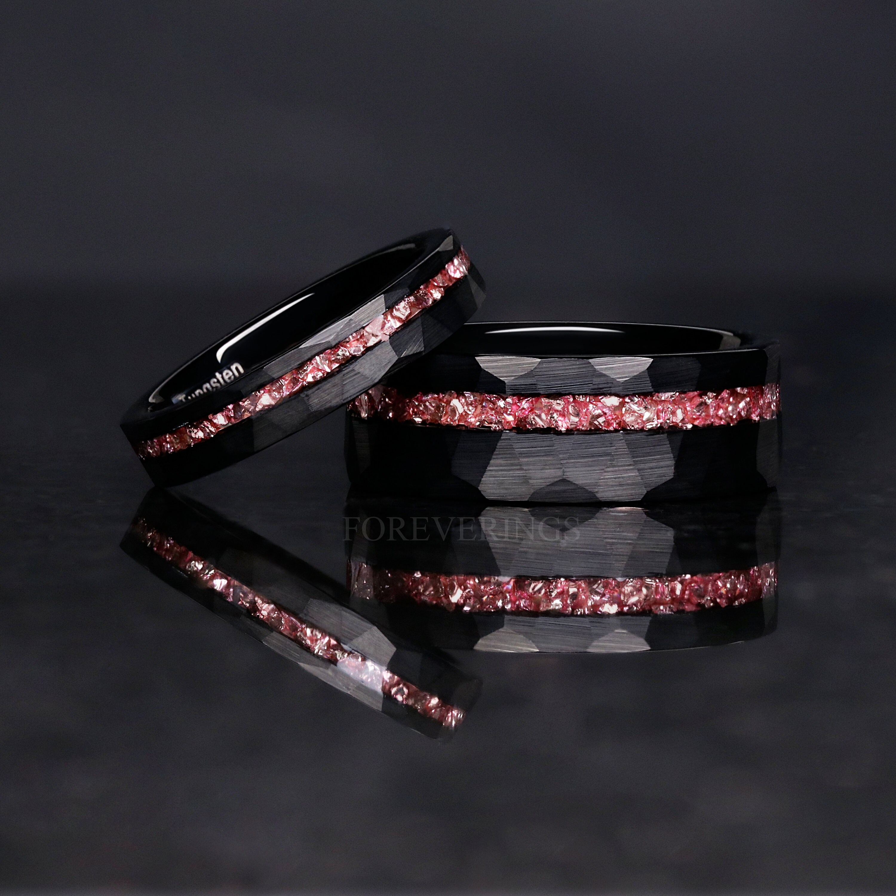 MORGANITE Black Hammered Tungsten Wedding Band, 8mm Man Engagement Ring ...