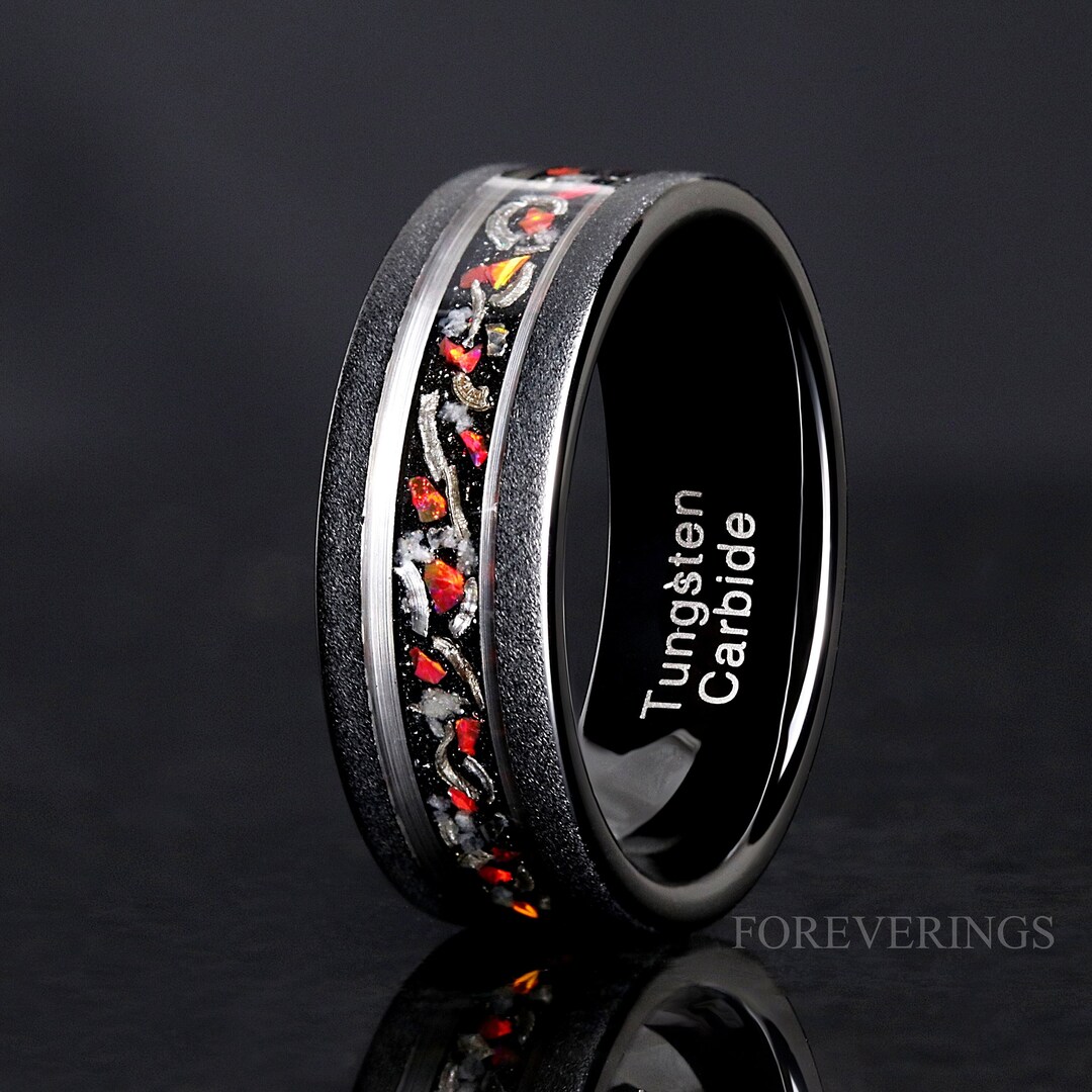 Glow Meteorite Galaxy Red Opal Ring Man Glow in the Dark - Etsy