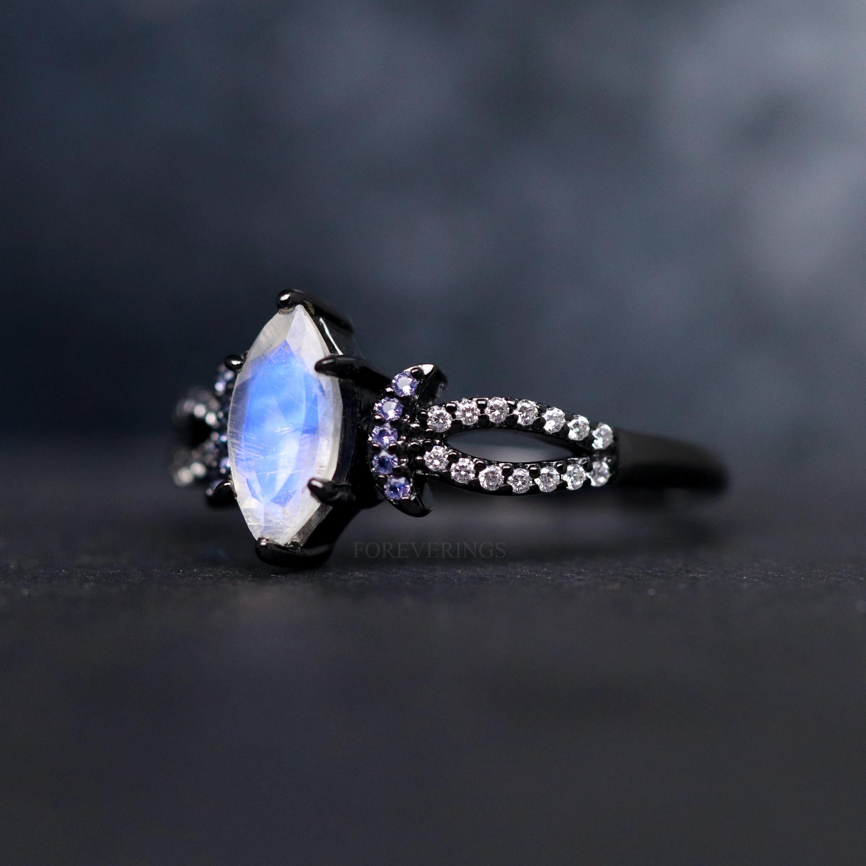Lunara Couples Moonstone Ring Set, His and Her Wedding Ring, Unique ...