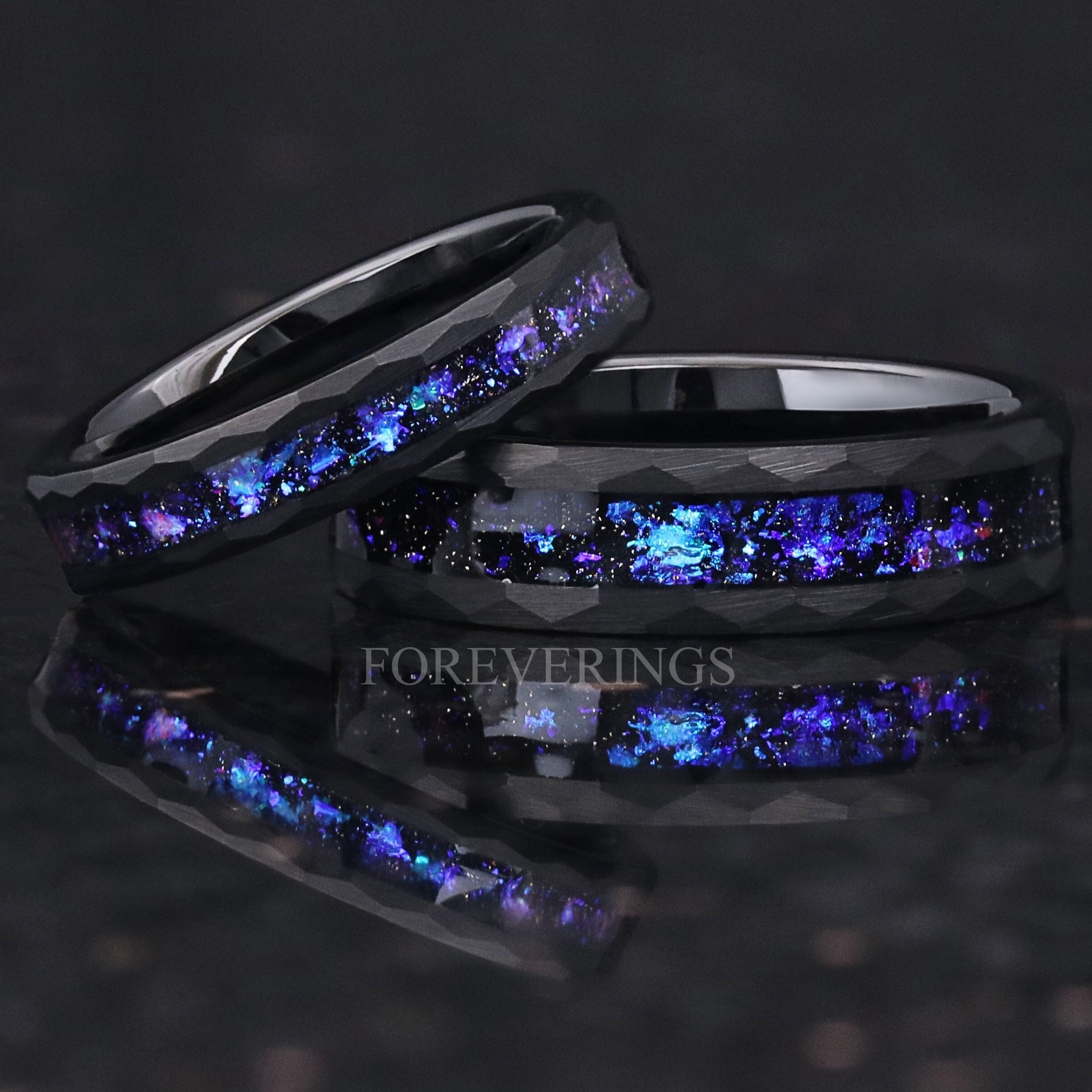 Orion Nebula Ring Set Hammered, His and Hers Wedding Band, 6mm & 4mm ...