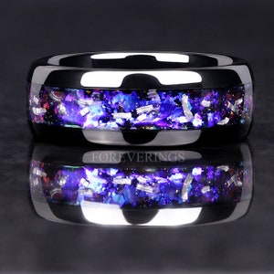 Cosmic Meteorite Ring Men, Orion Nebula Wedding Band, 8mm 6mm Black ...
