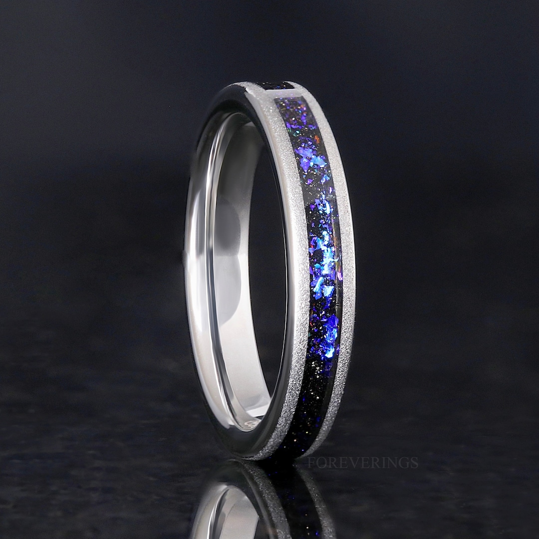 Orion Nebula Ring, Silver Tungsten Wedding Band, 4mm Outer Space Ring ...