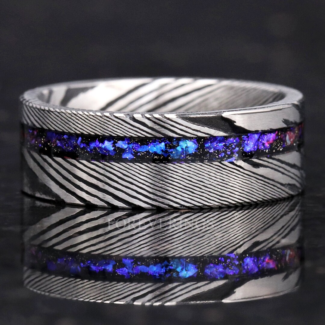 Damascus Ring Man, Orion Nebula Outer Space Ring, Mens Wedding Band ...
