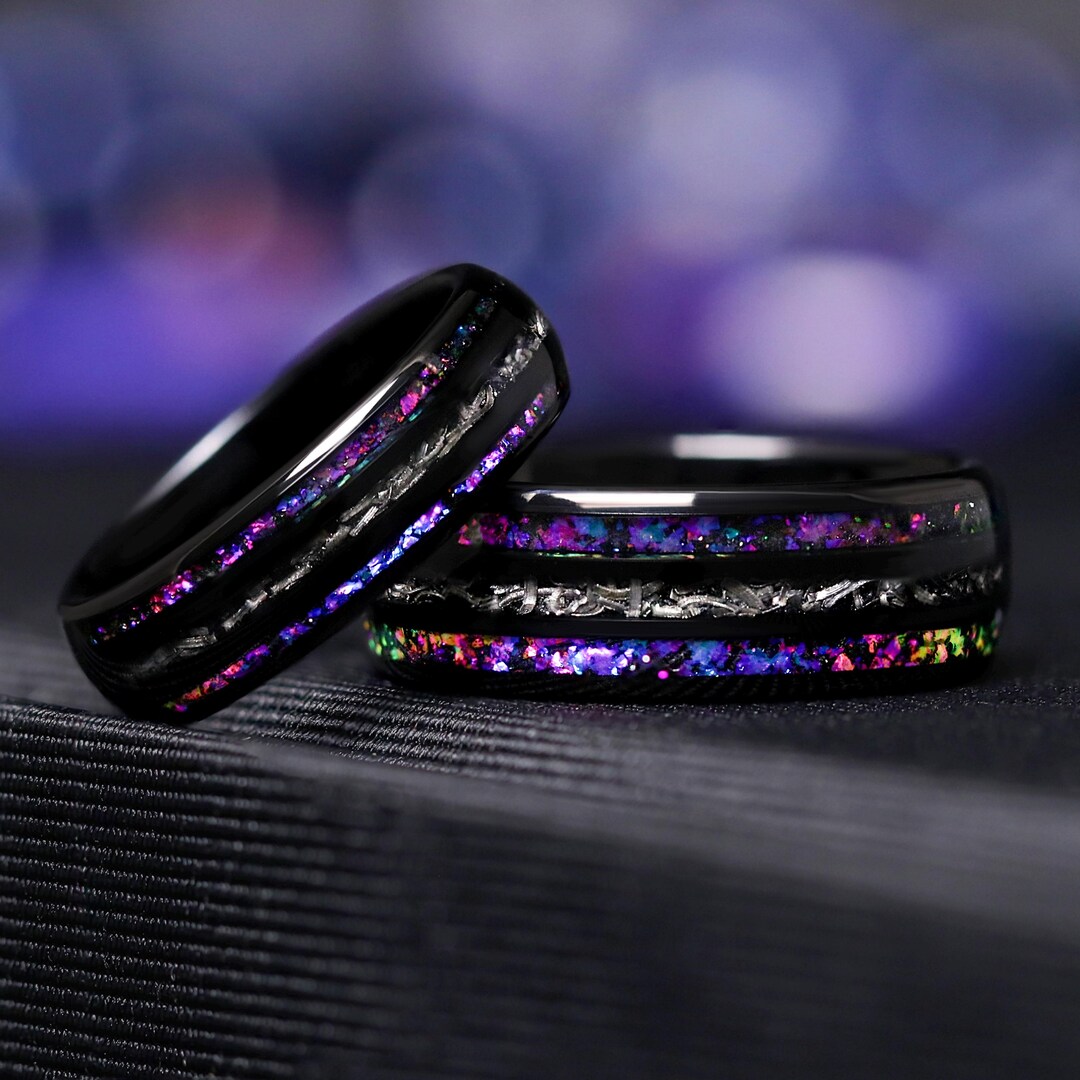 Cosmic Meteorite Ring Men, Orion Nebula Wedding Band, 8mm 6mm Black ...