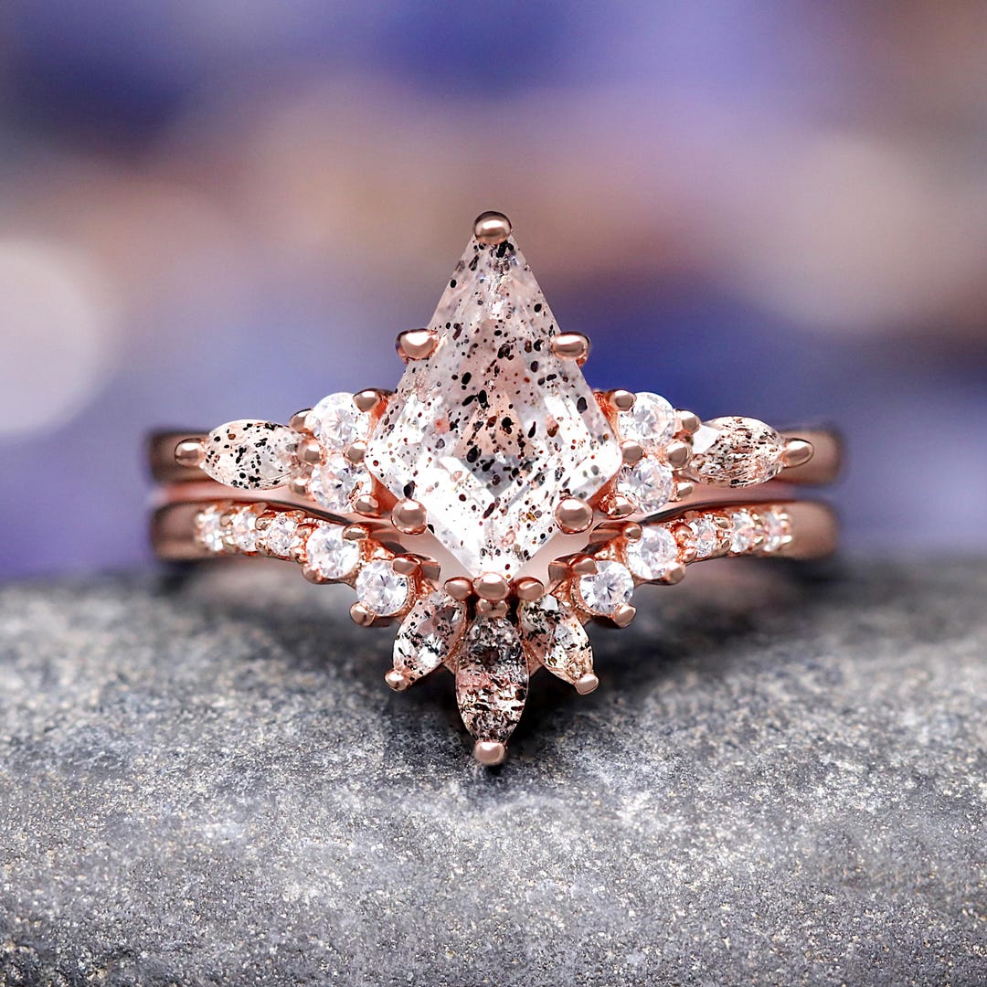 Galaxy Salt and Pepper Herkimer Diamond Engagement Ring Set ...