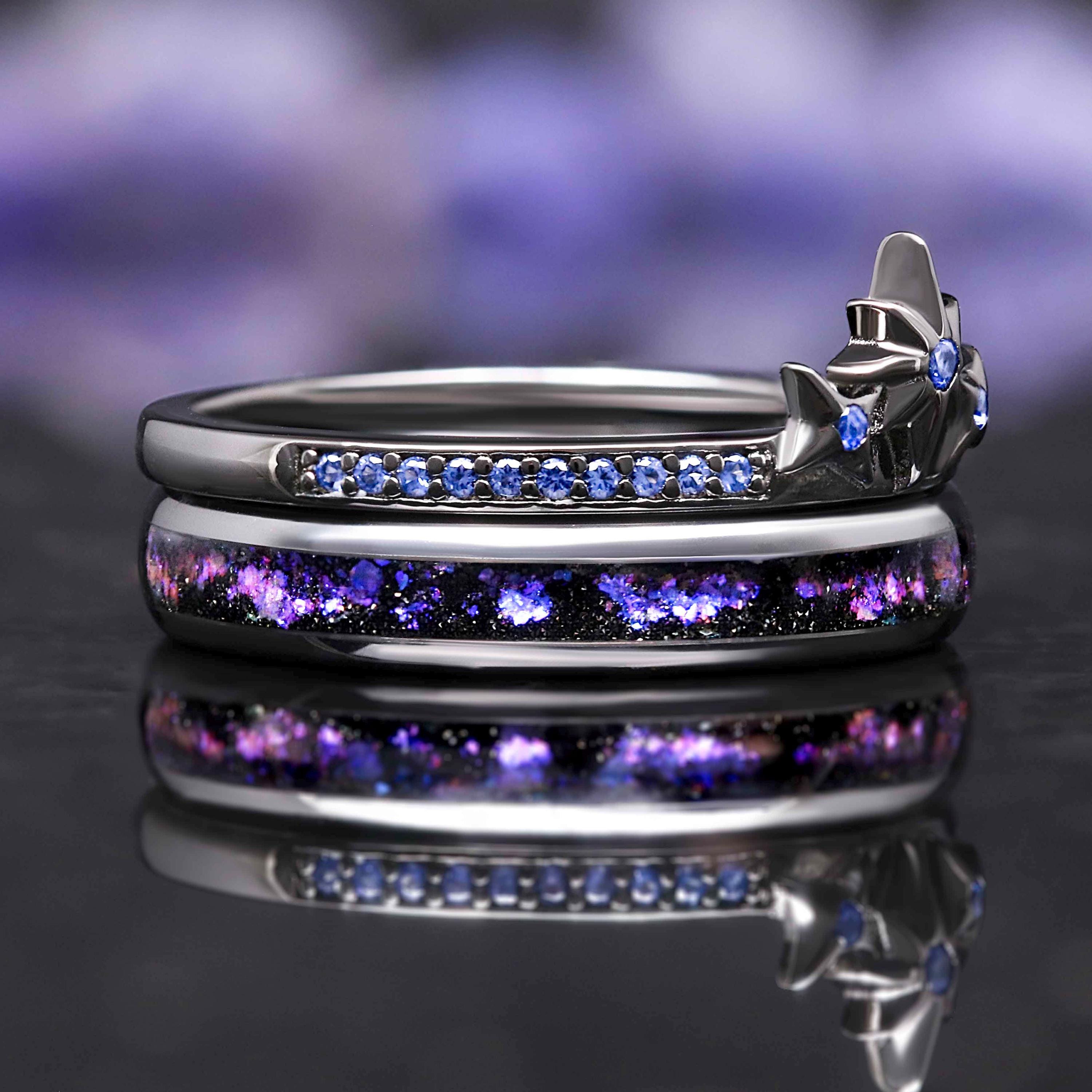 Orion Star Engagement Ring Set, Women’s Wedding Band Set, Cosmic Nebula ...