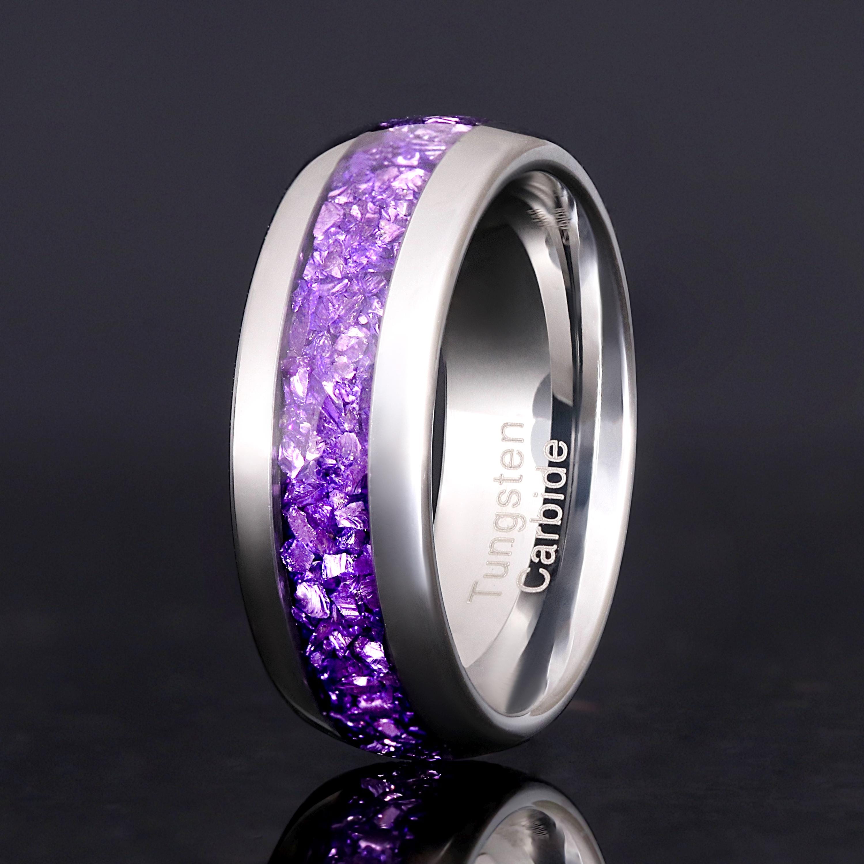 Amethyst Ring Set, Purple His and Hers Tungsten Wedding Bands, 8mm ...
