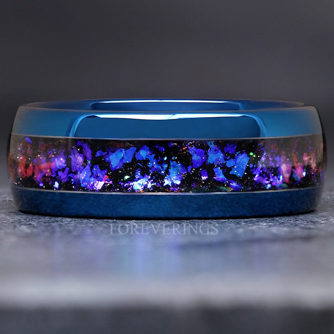 Orion Nebula Ring Blue, 8mm Tungsten Outer Space Band, Unique Men ...