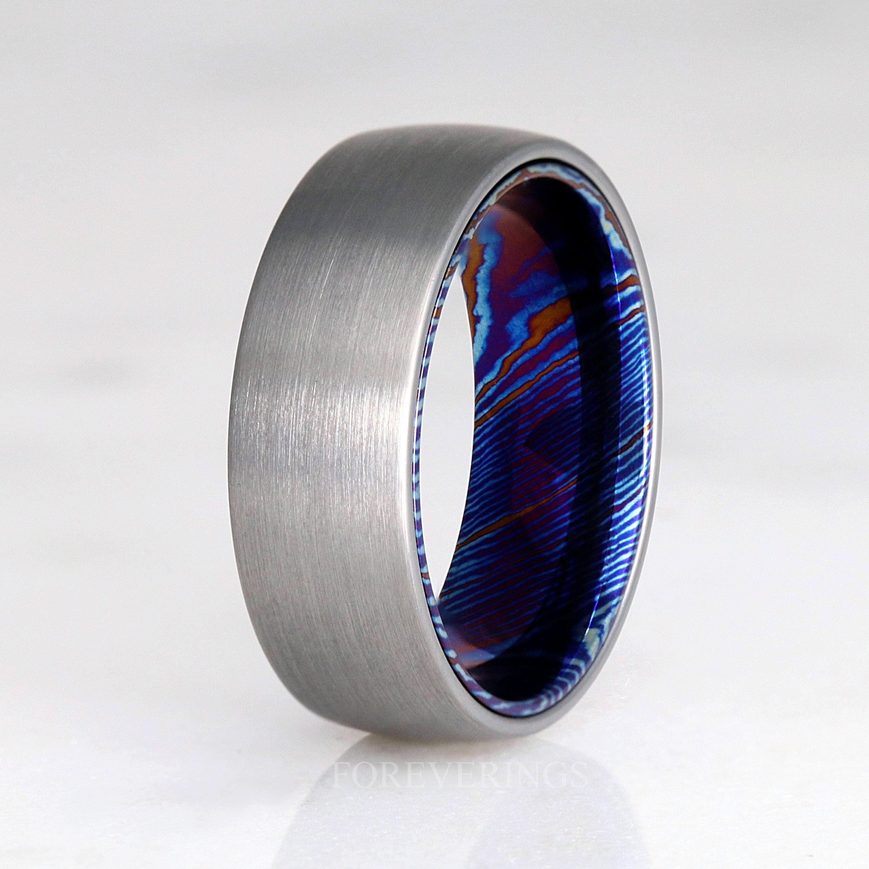 Timascus Simple and Unique Man Wedding Band, Silver Tungsten, 8mm Man ...