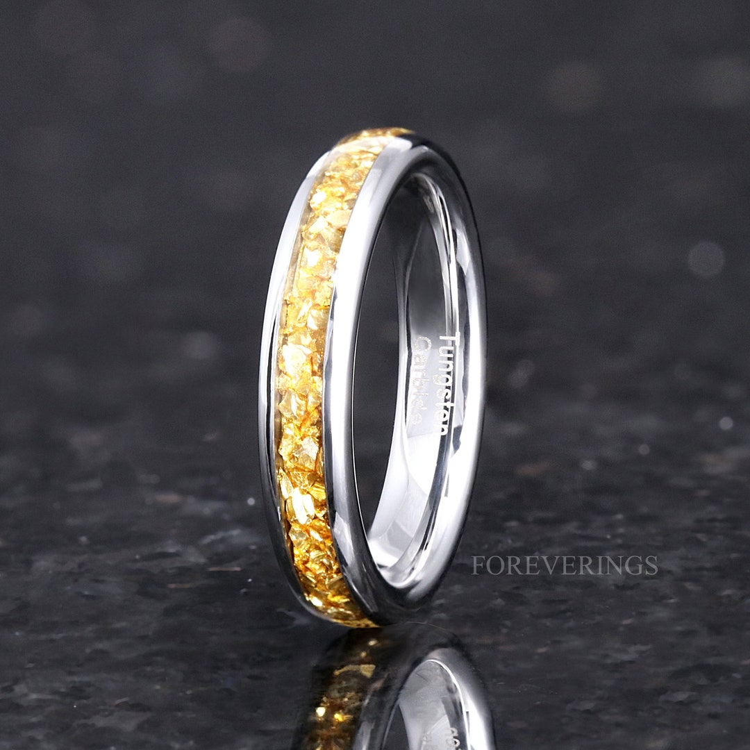 Citrine Ring, Men Women Wedding Band, 4mm Silver Tungsten Band ...
