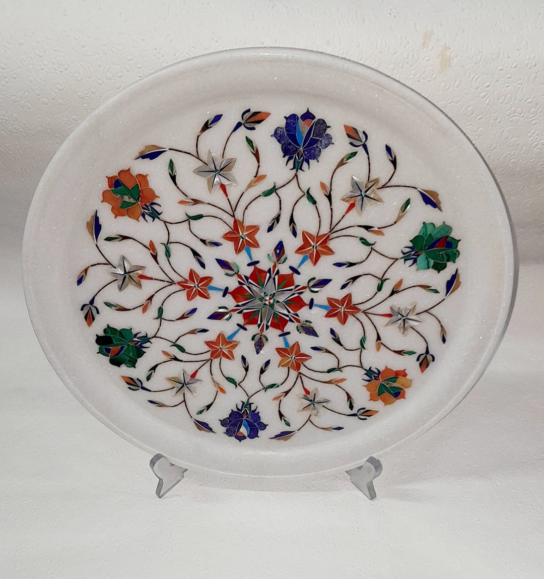 White Marble Inlaid Inaly Plate Home Decor Gift Dinning Serving Tray ...