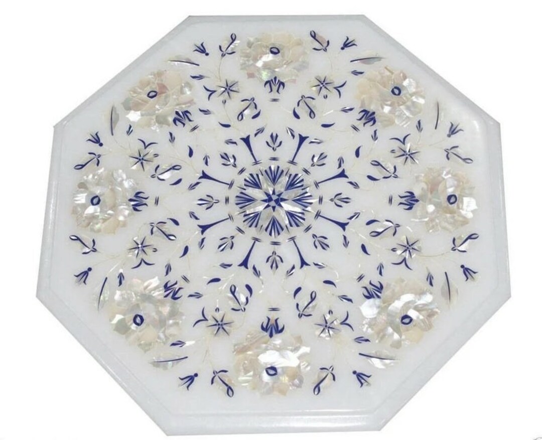 Marble Sofa Side Table Top Semi Precious Stones Handicraft Inlay Work ...