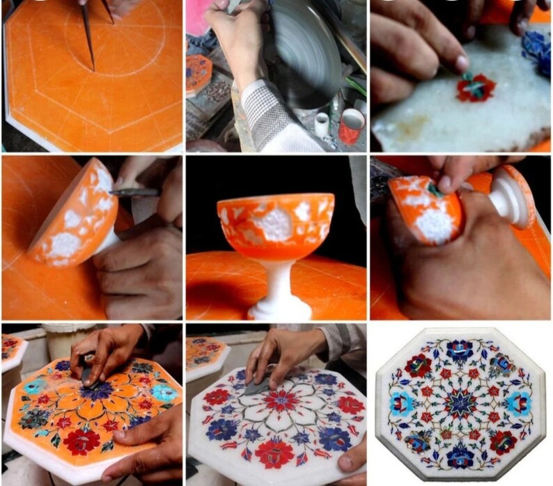 Antique Floral Pattern Inlay Work Dried Flower Vase White Marble Flower ...