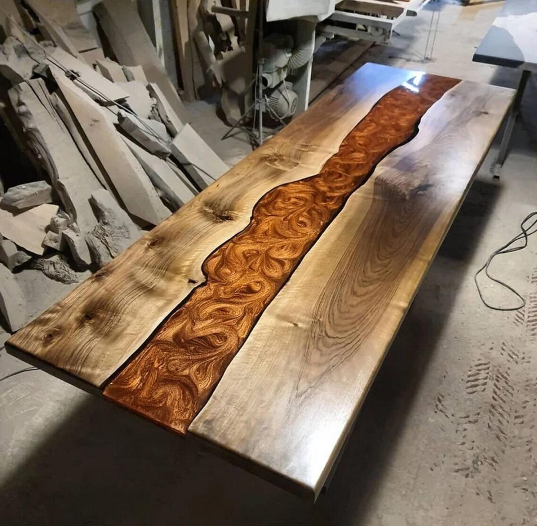 Elegant Golden Epoxy Dining Table Top Acacia Wooden Countertop Desk ...