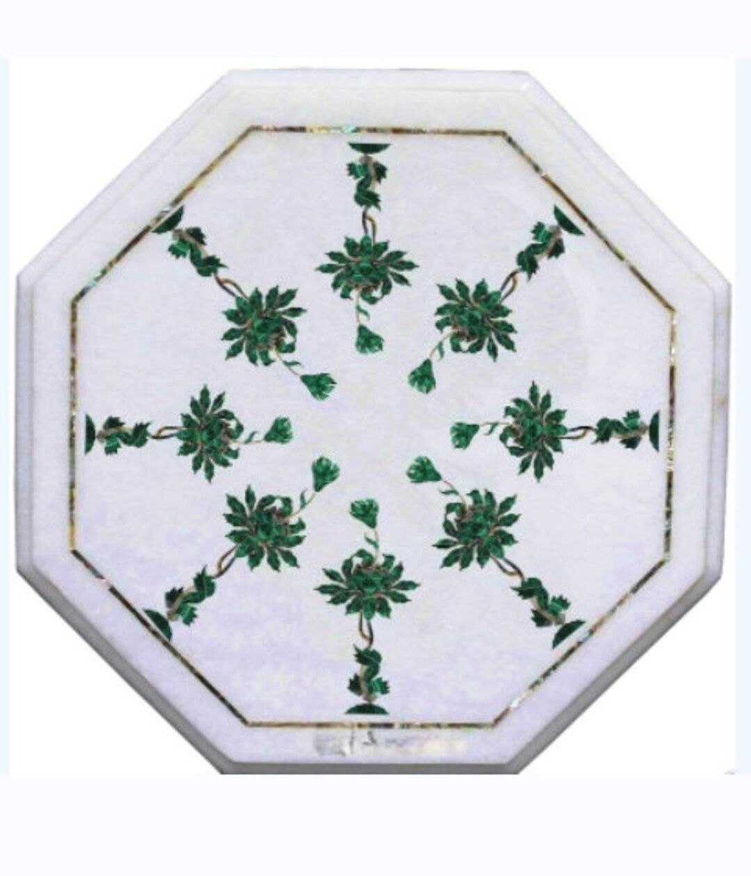 Octagon Shape White Marble Coffee Table Top Malachite Stone Inlay Work ...