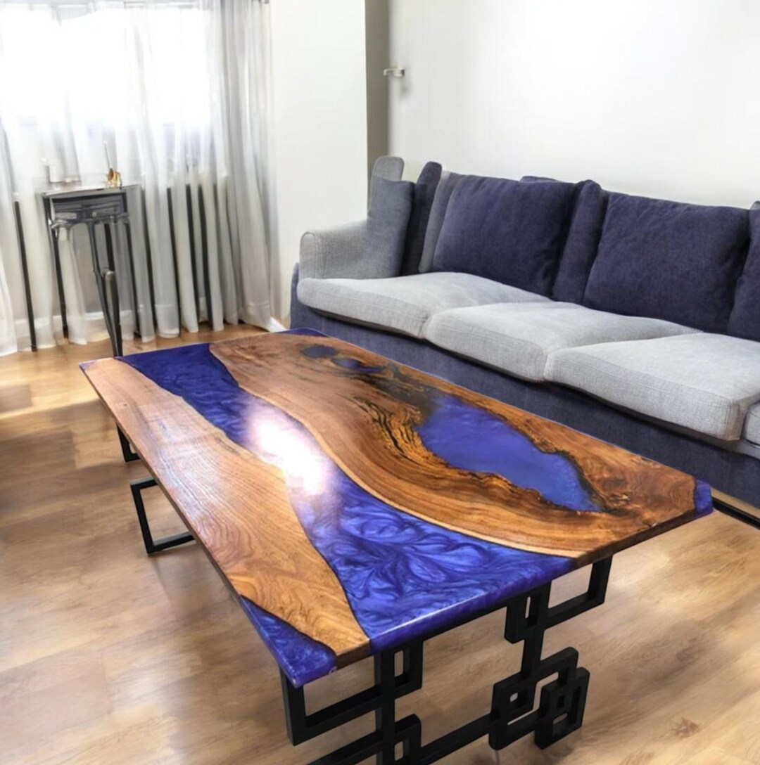 Custom Made Acacia Wood Navy Blue Epoxy Dining Table/coffee Table ...