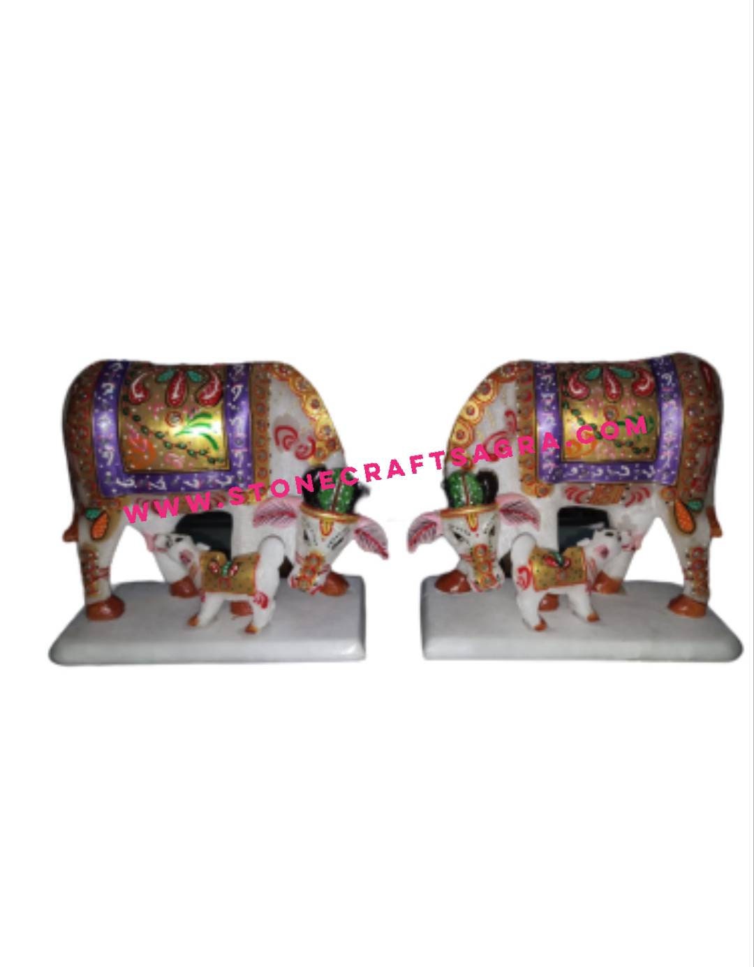 Marble Stone Cow Calf Sculpture Hand Painted Art One Pair Gift - Etsy