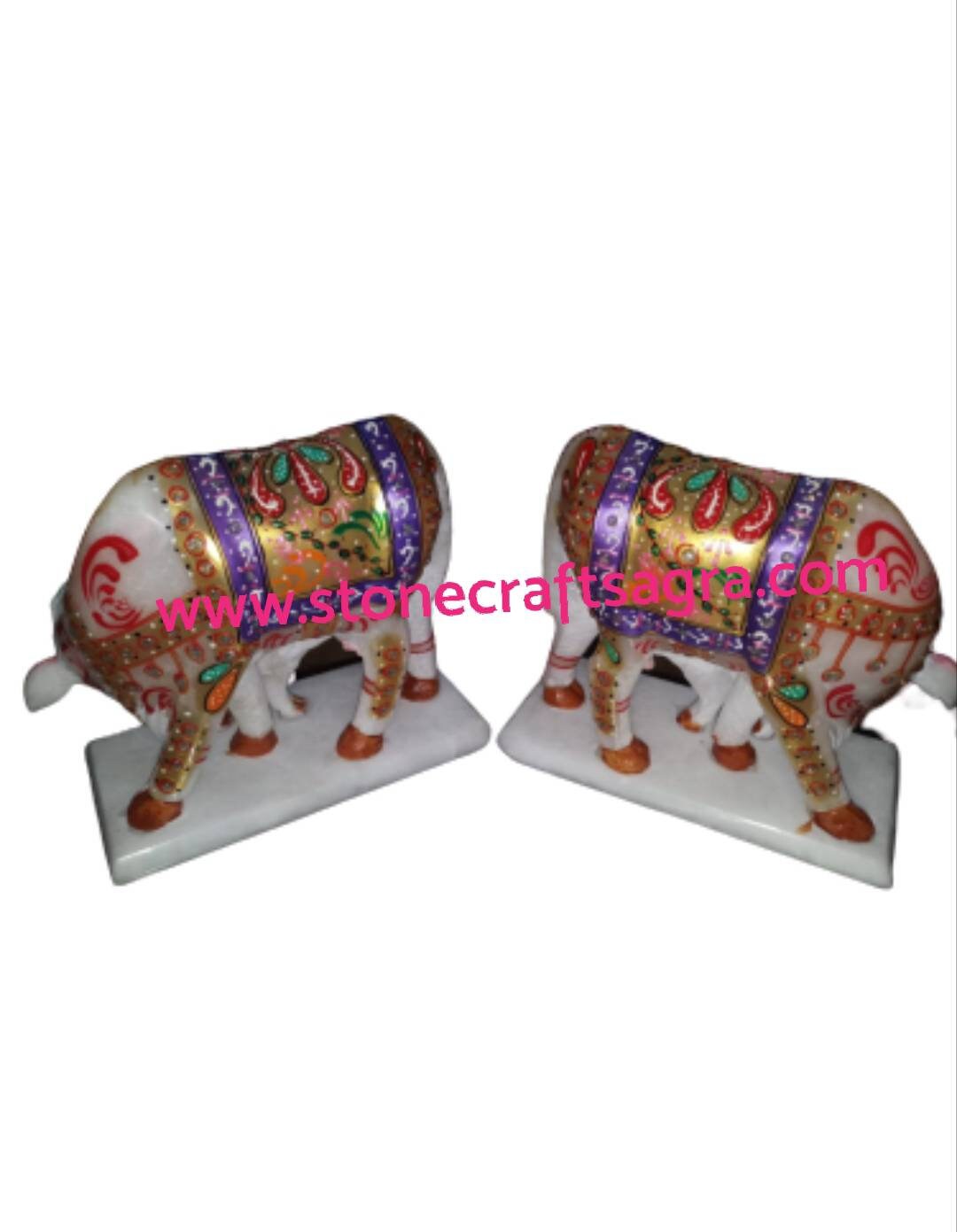 Marble Stone Cow Calf Sculpture Hand Painted Art One Pair Gift - Etsy