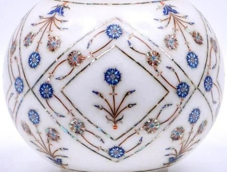 Antique Floral Pattern Inlay Work Dried Flower Vase White Marble Flower ...