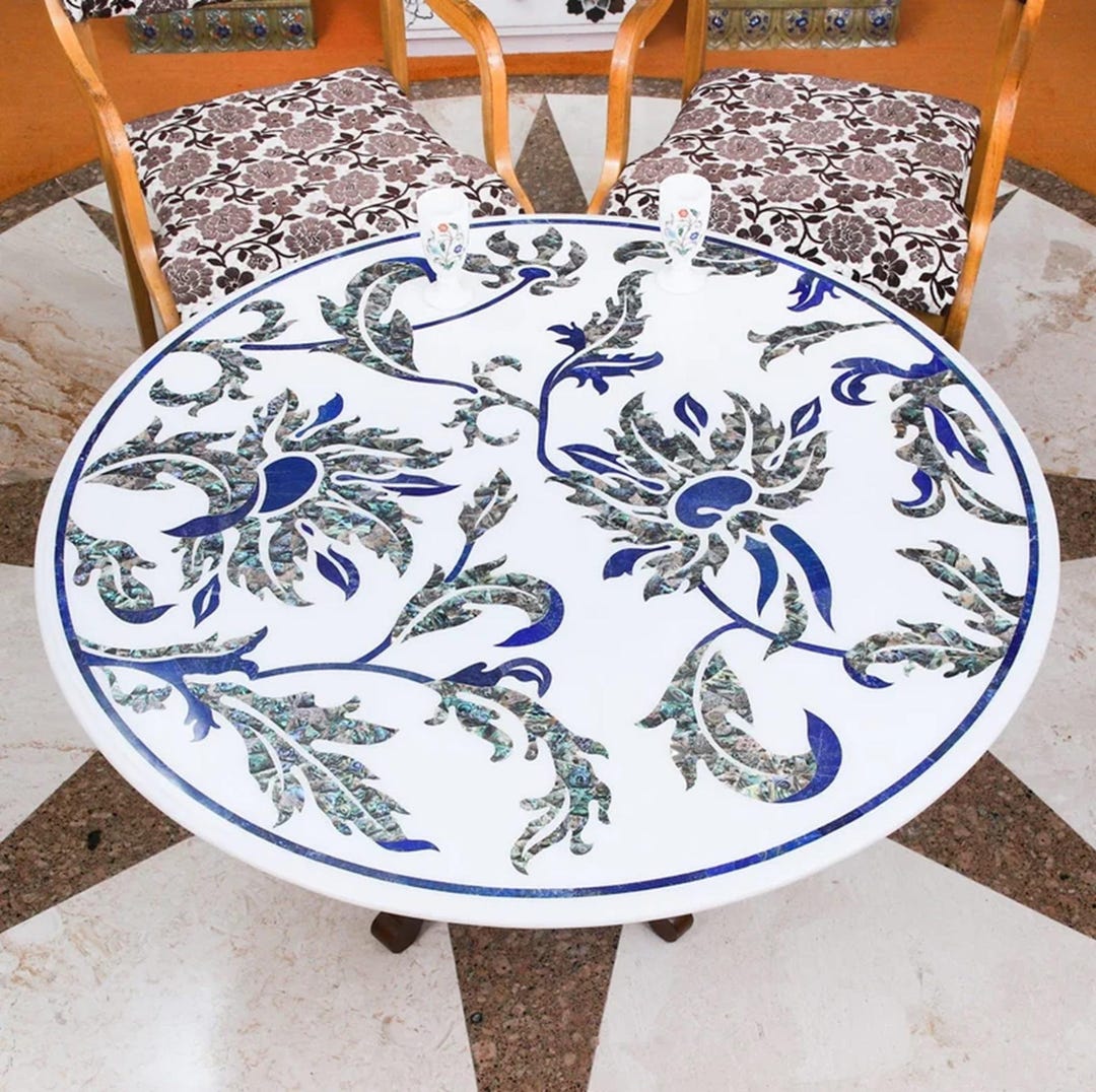 30 Inches Abalone Shell Inlay Coffee Table Top White Marble Sofa Center ...