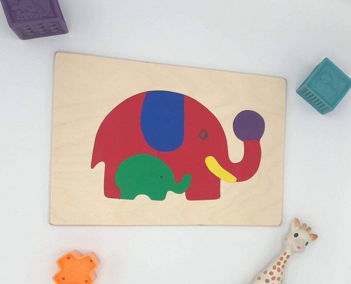 Elephant Puzzle, Wooden Puzzle, Puzzles for Toddlers, Animal Puzzle ...