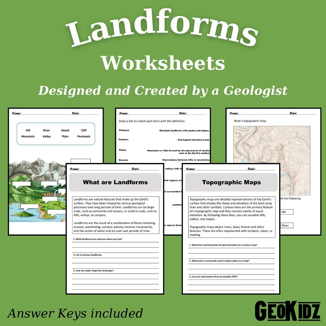 Geological Landforms Worksheets for Kids - Etsy