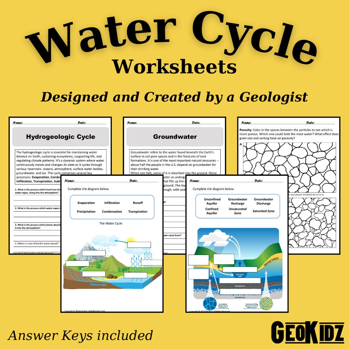Water Cycle Hydrogeology Worksheets - Etsy