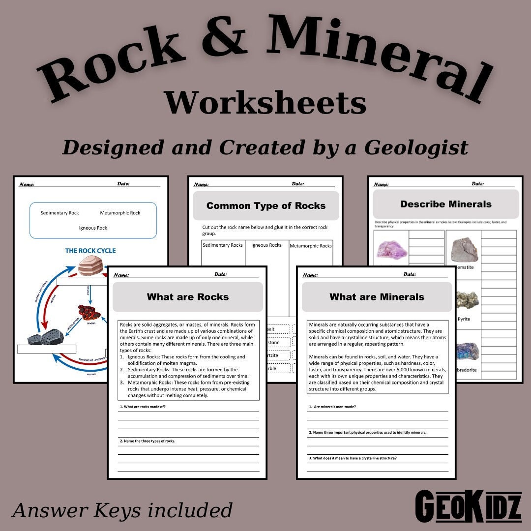 Rocks and Minerals STEM Education Worksheets for Interactive Geology ...