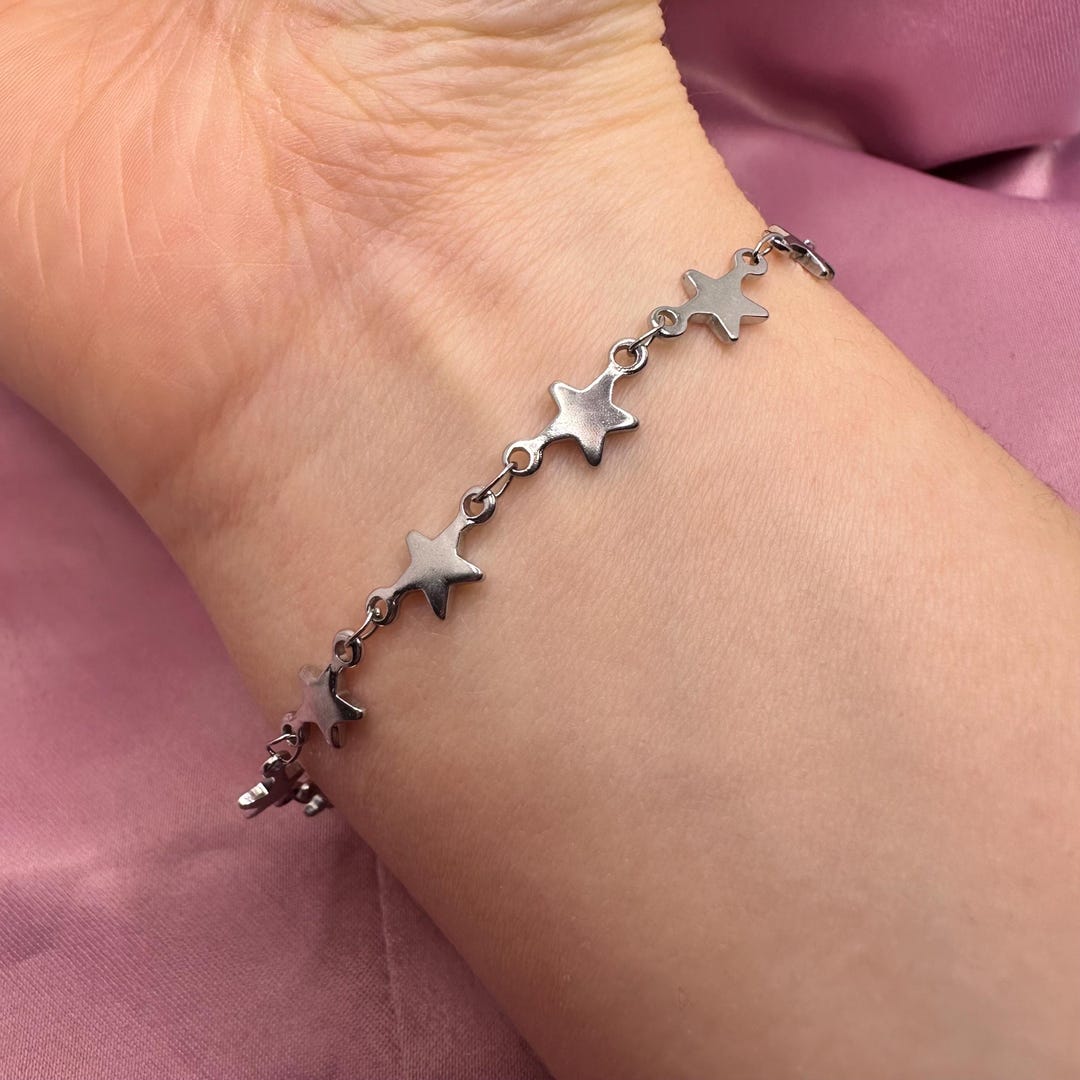 Silver Stainless Steel Star Chain Bracelet - Etsy