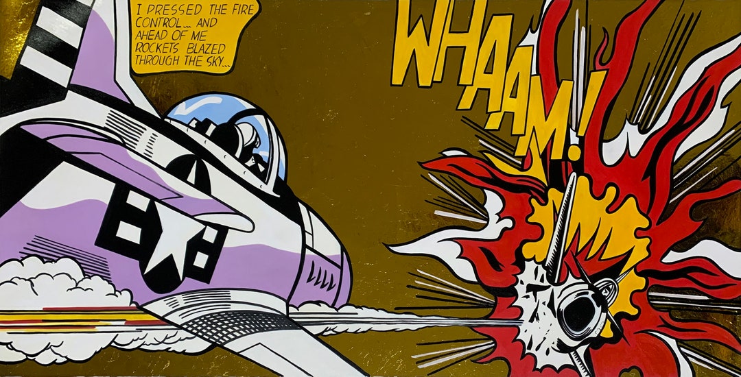 Roy Lichtenstein's Whaam Vibrant Pop Art Oil Painting on Canvas, Hand-painted With Luxurious ...