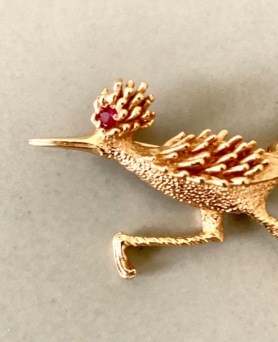 Vintage 14K Yellow Gold & Ruby Road Runner Brooch Collectible Lapel Pin ...