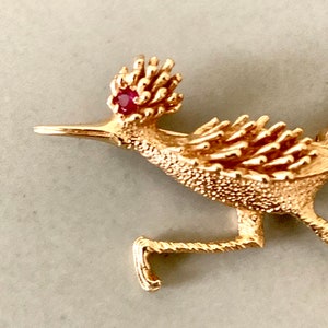 Vintage 14K Yellow Gold & Ruby Road Runner Brooch Collectible Lapel Pin ...