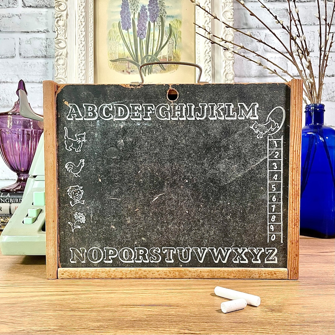 Vintage 1960s Small Handled Chalkboard Childrens Alphabet Doodle Board ...