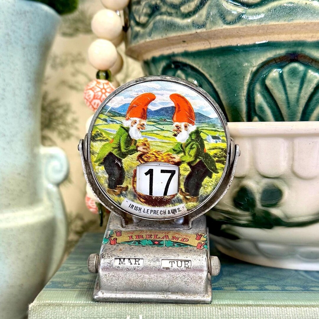 Vintage Irish Leprechaun Flip & Spin Perpetual Desk Calendar Ireland ...