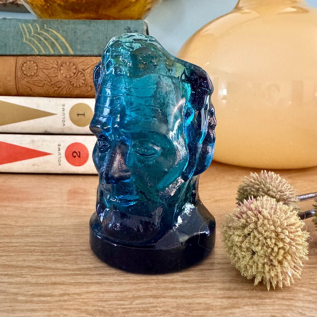 Vintage Cerulean Blue Glass Abe Lincoln Toothpick Holder : Mid Century ...