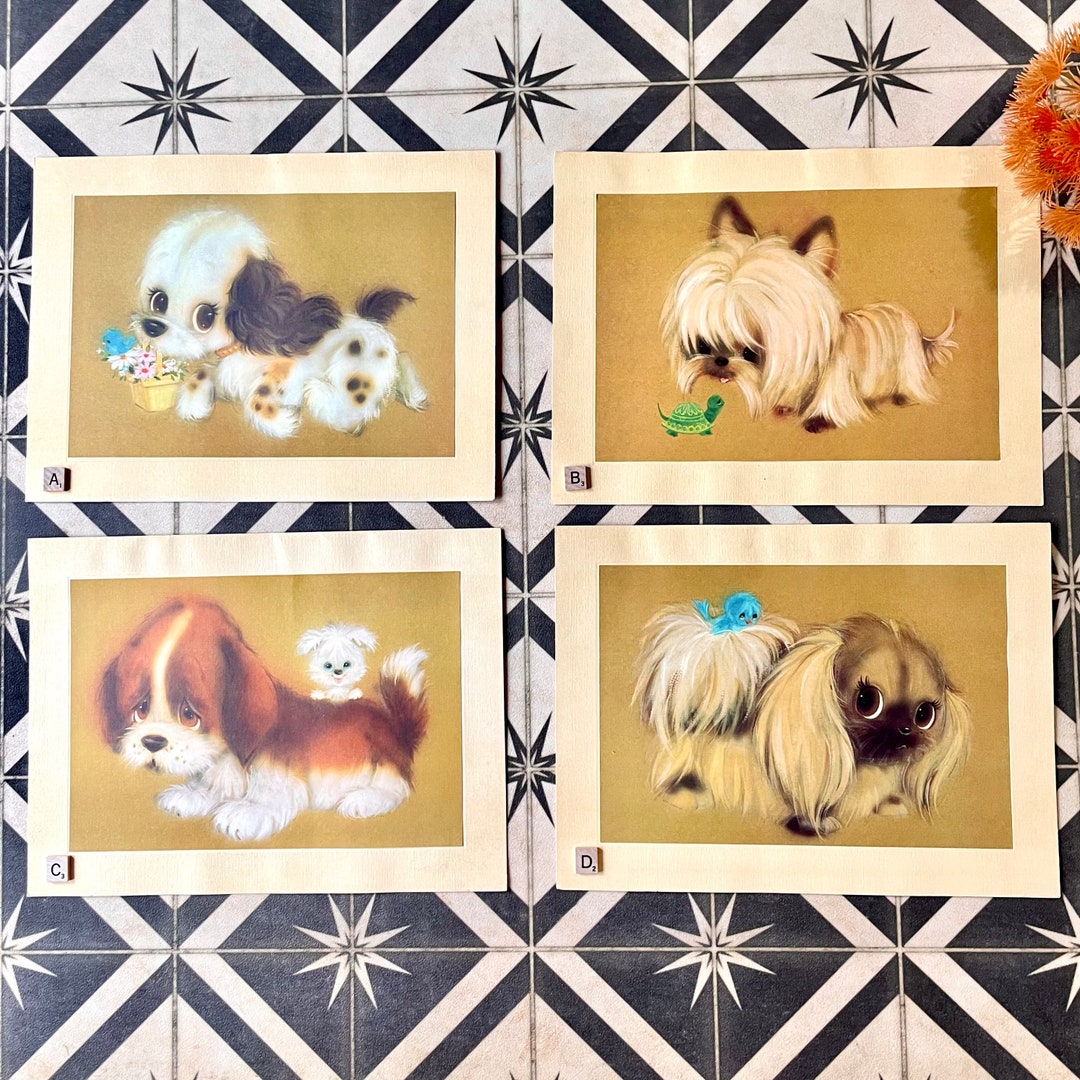 Vintage Kitsch Big Eye Dog Art Print Mid Century Jumbo Hallmark Puppy ...