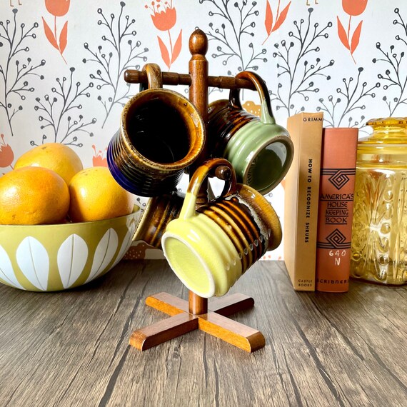 Kitchen & Dining Vintage Mug Rack Set Taiwan Ceramic Drip Glazed Coffee ...